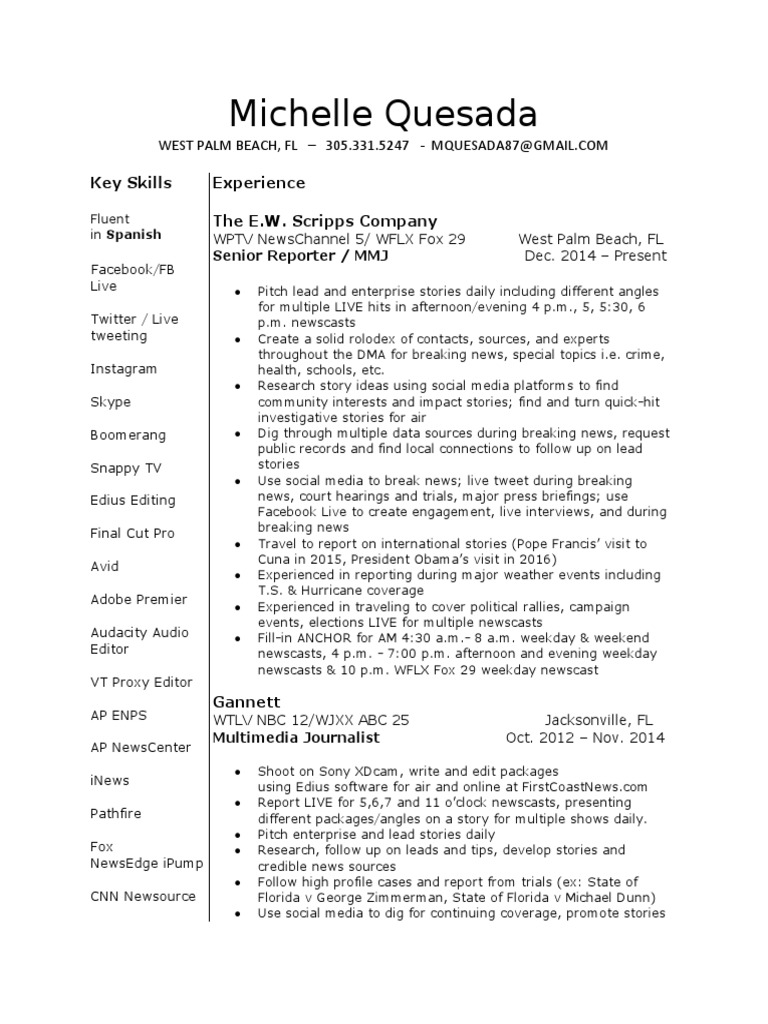 Michelle Quesada Resume | PDF | News Broadcasting | News