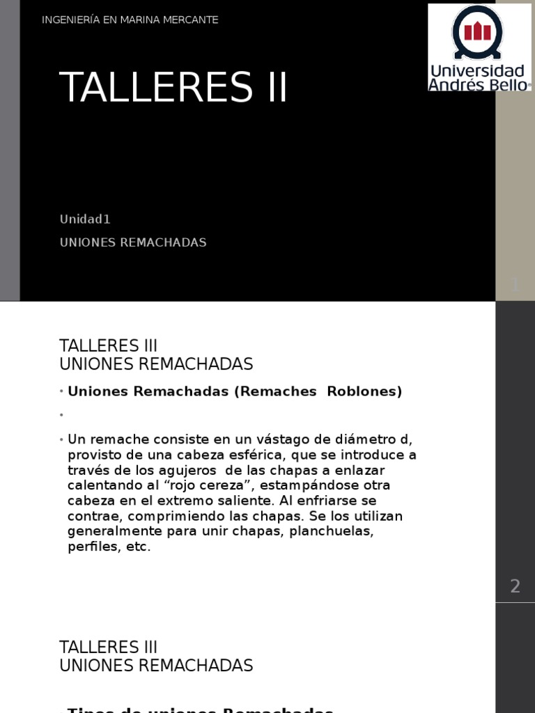 Unidad 1 Uniones Remachadas Talleres Ii | PDF | Remache | Materiales