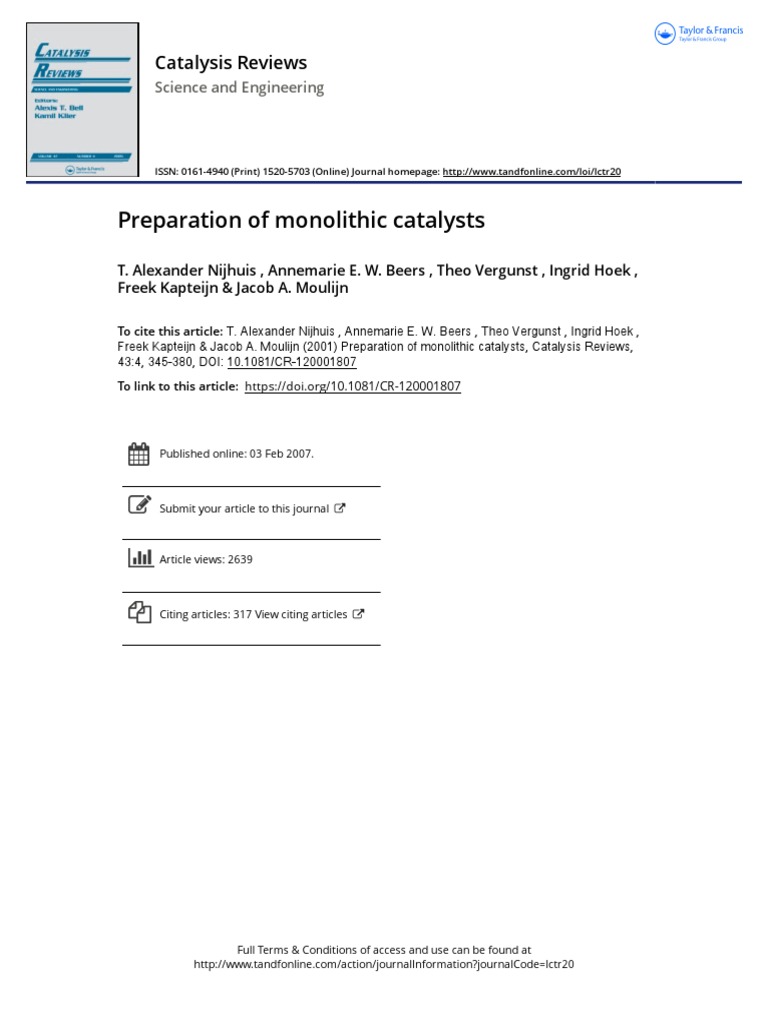 2011 - Preparation of Monolithic Catalysts | PDF | Catalysis | Chemical ...