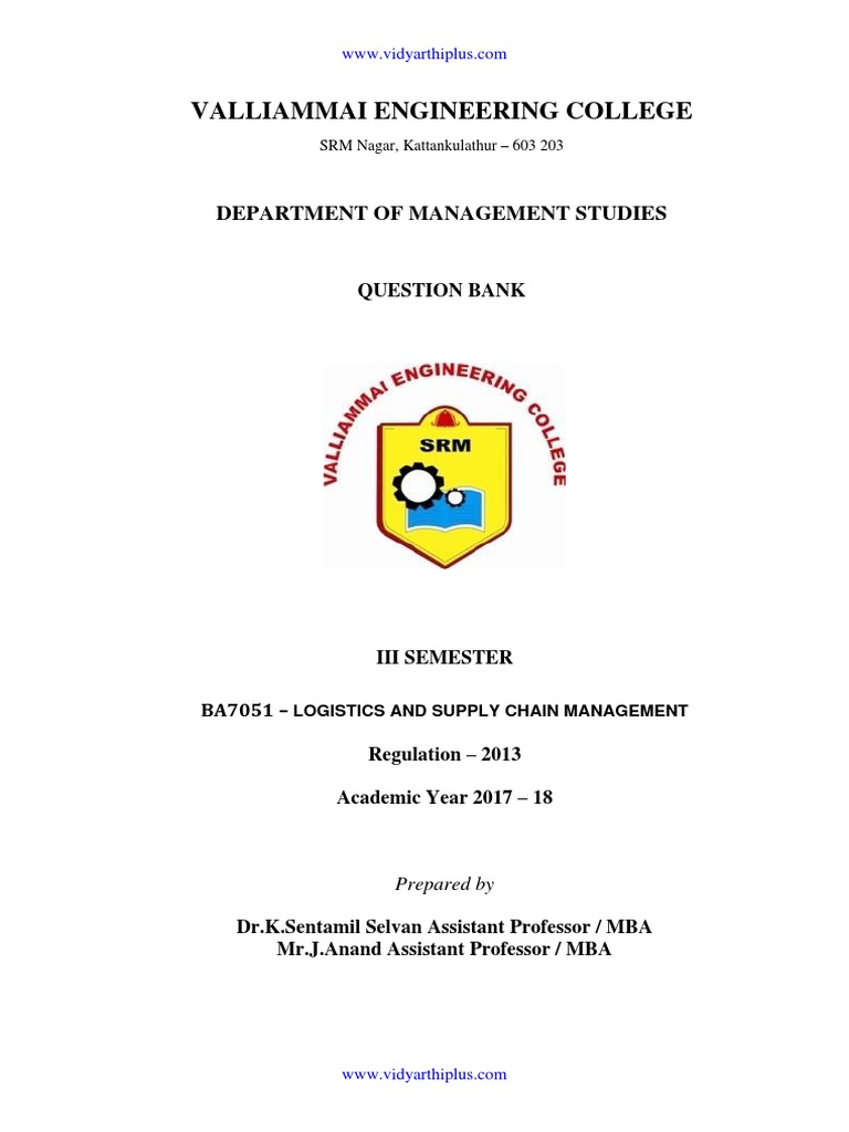 Logistics and Supply Chain Management Questions | PDF | Logistics ...