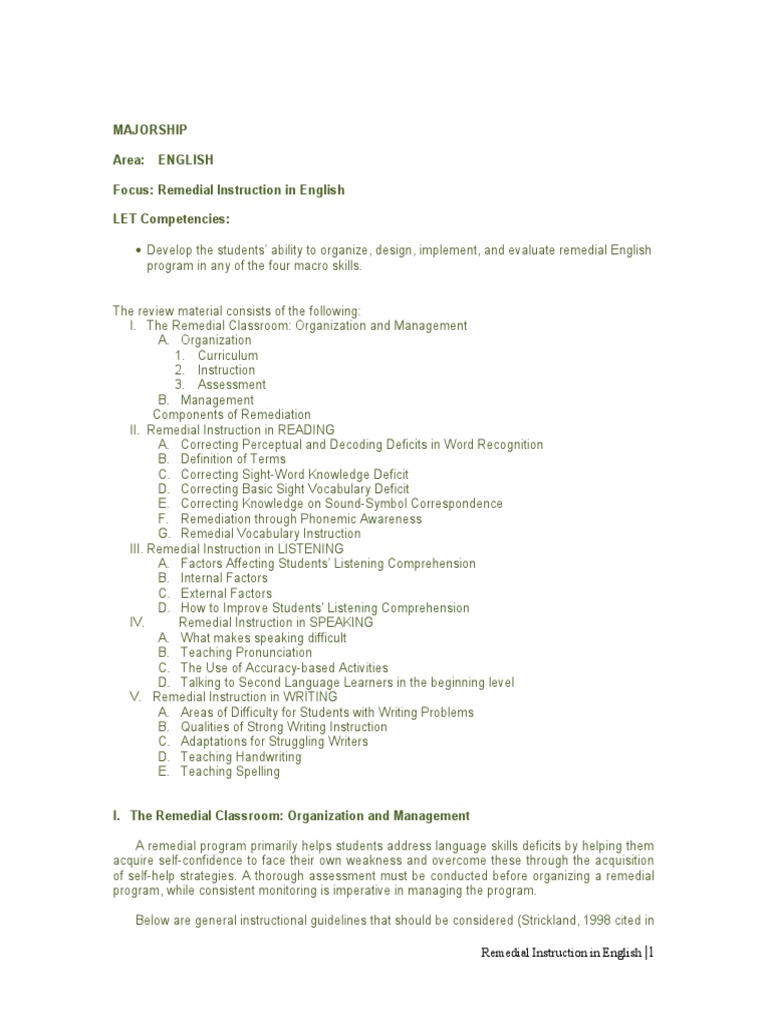 Remedial English Instruction PDF | PDF | Syllable | Vocabulary