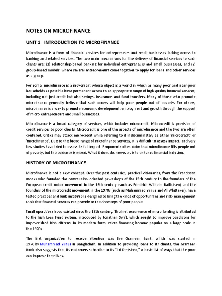 Introduction to Microfinance: A Brief History and Overview | PDF ...