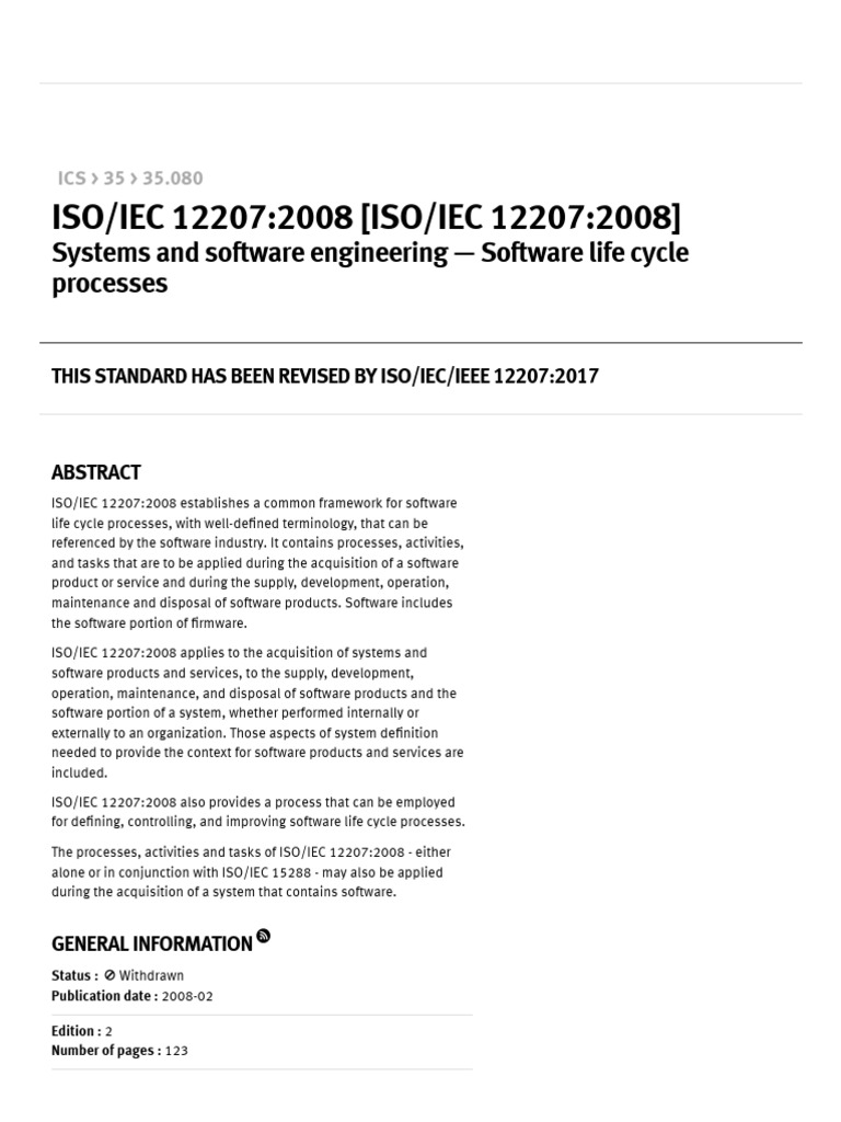 Overview of ISO/IEC 12207:2008 Standard | PDF | Iso/Iec Jtc 1 ...