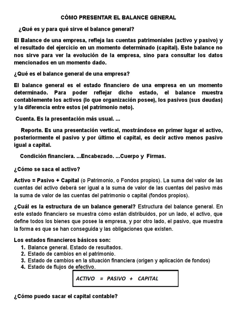 Guía paso a paso para la elaboración del balance general en forma de ...
