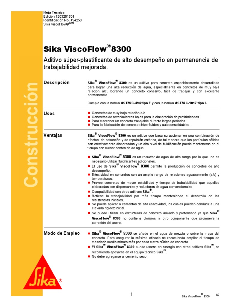 Aditivo Super Plastificante Sika Viscoflow 8300 | PDF | Hormigón | Cemento