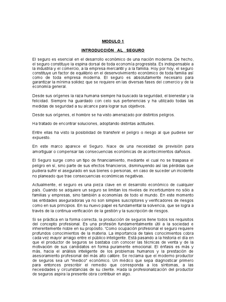1 Modulo 1 Introducción Al Seguro | PDF | Póliza de seguros | Seguro