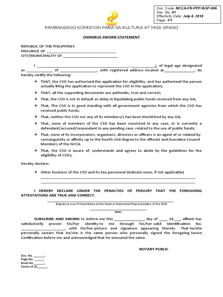 6NCCA-AGPU-CSO 03A-Omnibus Sworn Statement | PDF | Civil Law (Common ...