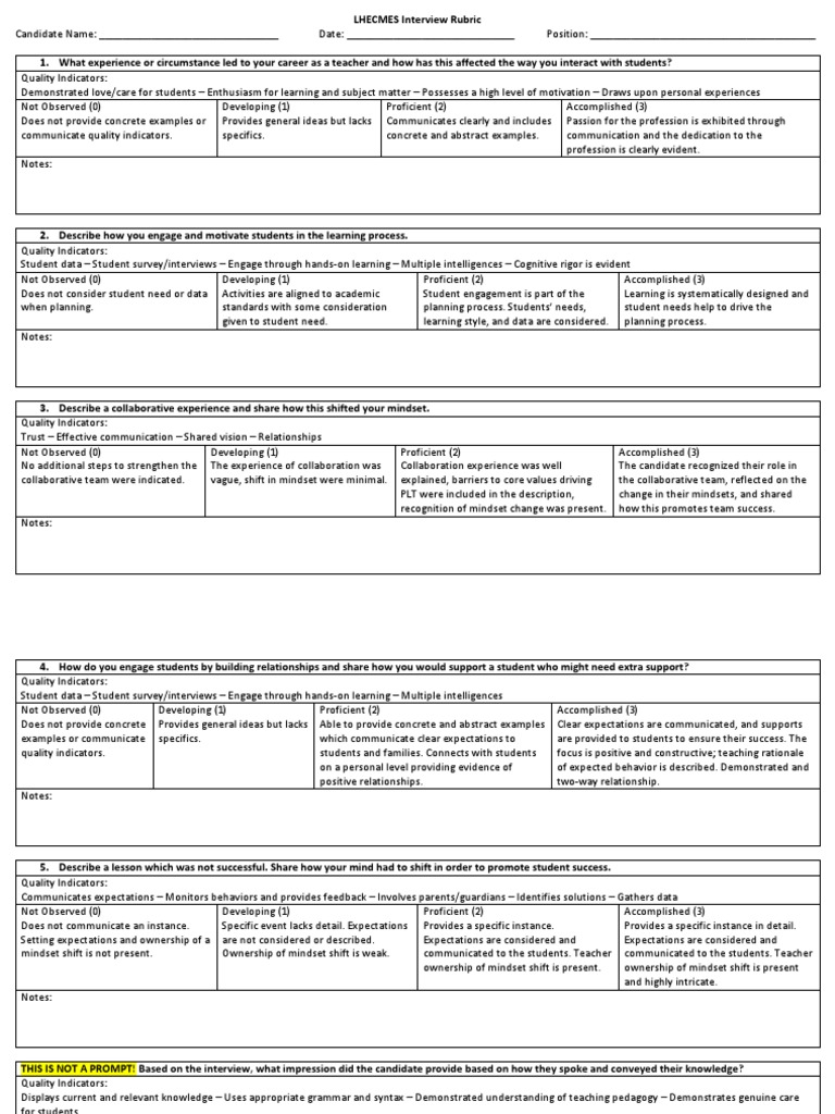 Interview Rubric 1 | PDF | Mindset | Teachers