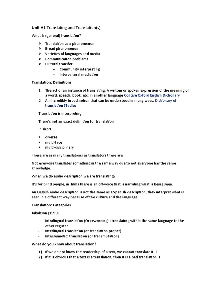 Unit A1 Translating and Translation | PDF | Translations | Language ...