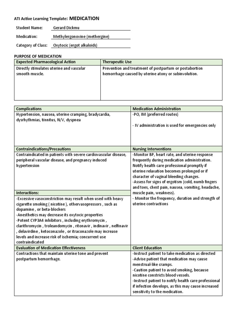 Methylergonovine Med template.docx | Hypertension | Blood Vessel