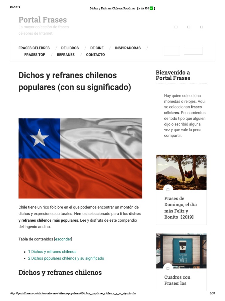 Dichos y Refranes Chilenos Populares 【+ de 300 】 PDF | PDF | Amor