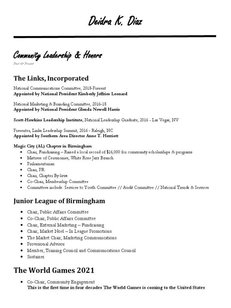 Deidra K. Diaz - Community Resume 2020 | PDF | University Of Alabama