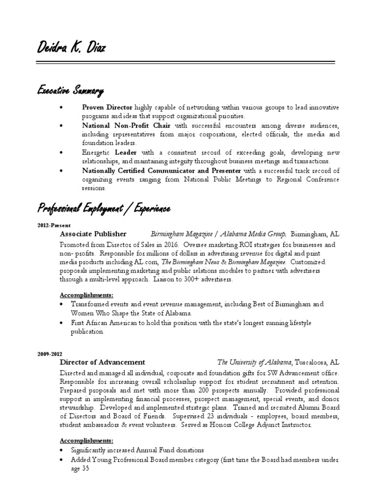 Deidra K. Diaz - Resume For Elect Deidra | PDF | University Of Alabama ...
