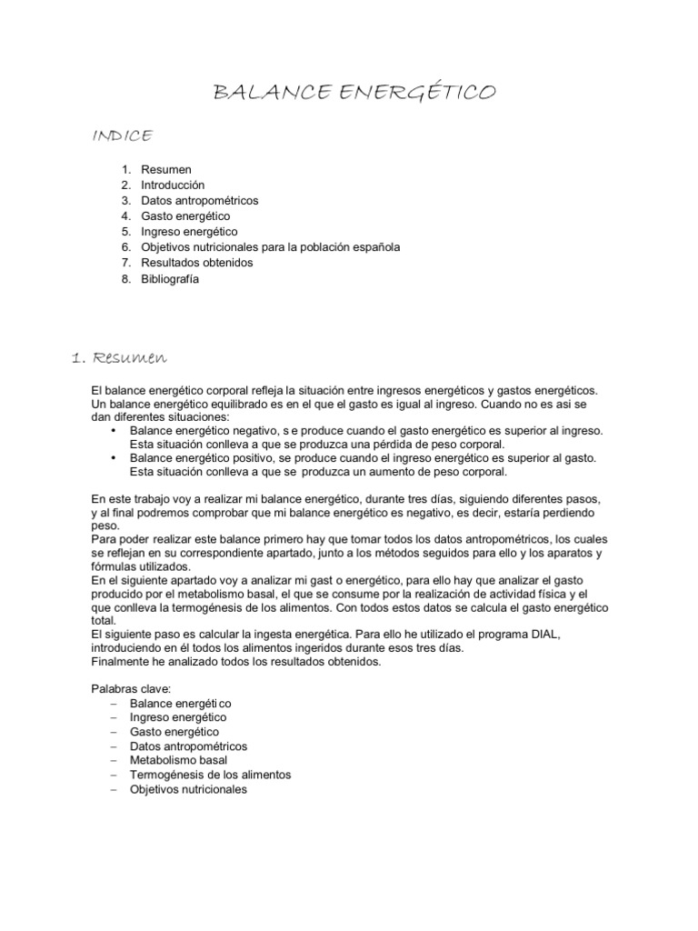 Balance Energetico | PDF