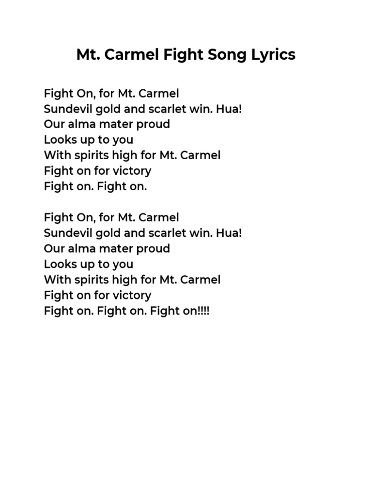 Mt. Carmel Fight Song Lyrics | PDF