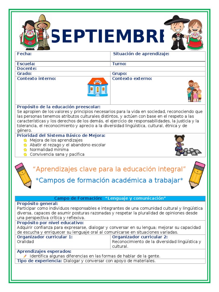 Planeación Preescolar Septiembre 2023 | PDF | Educación de la primera ...