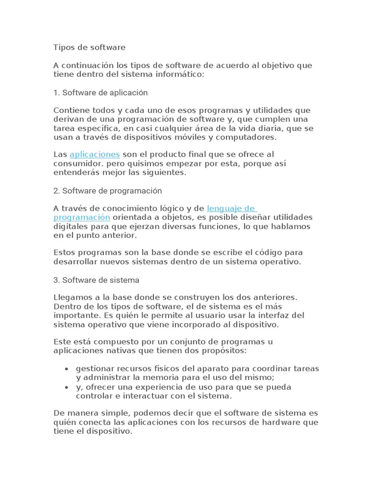 Tipos de Software | Descargar gratis PDF | Programa de computadora | Programación