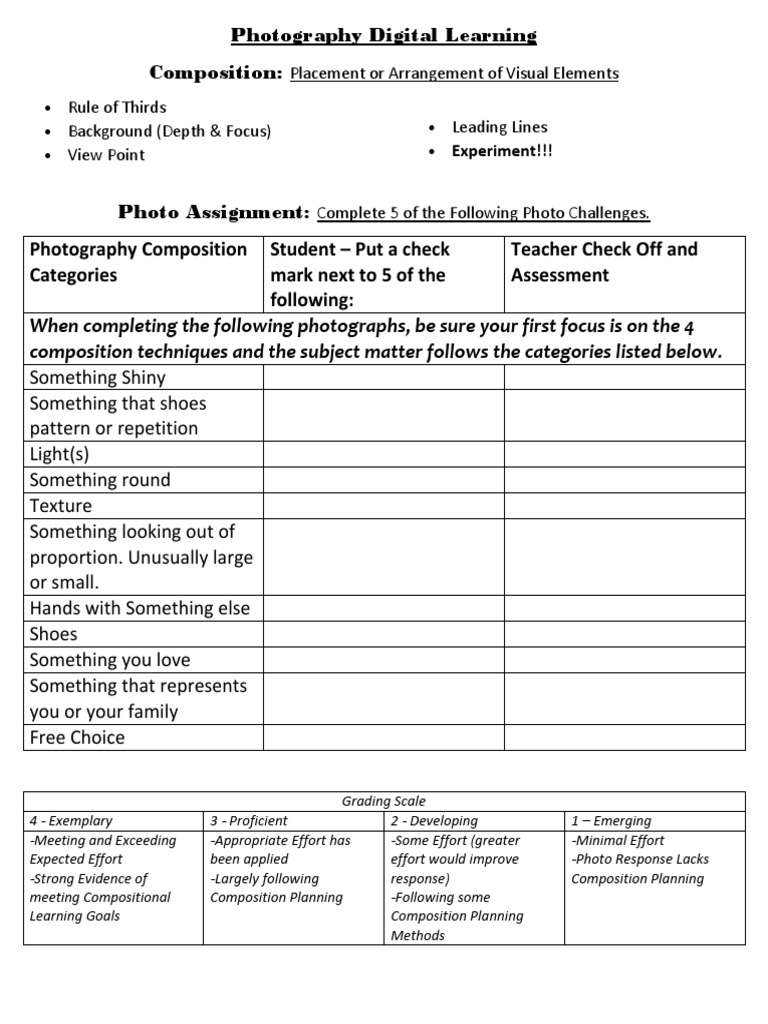 Digital Learning Photography Assignment | PDF