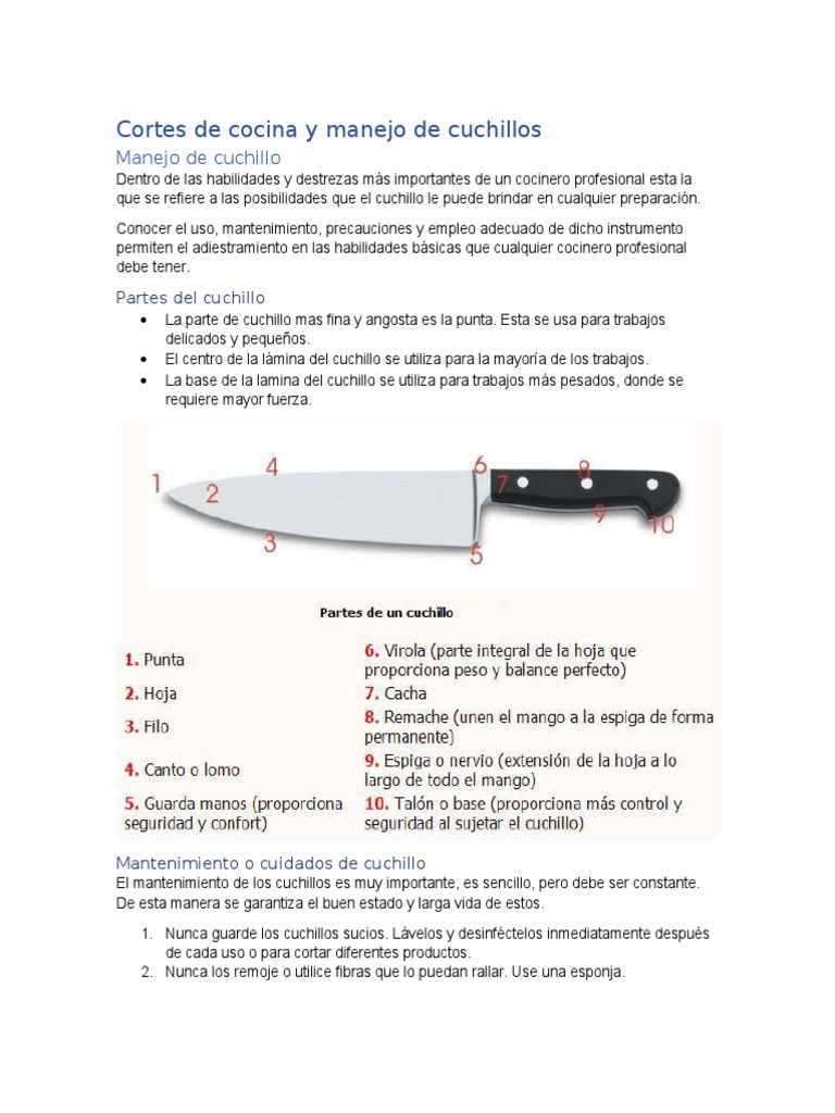 Cortes de Cocina y Manejo de Cuchillos | PDF | Cuchillo | Artes culinarias