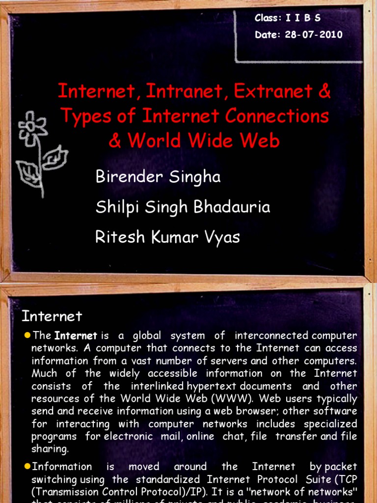 Internet, Intranet, Extranet & Types of Internet Connections & World ...