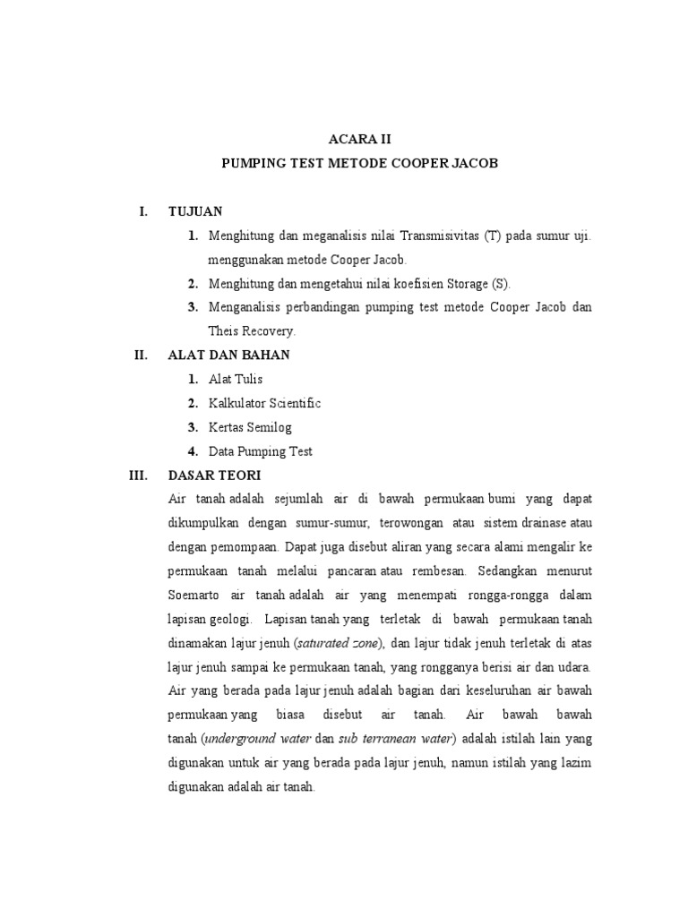 Pumping Test Metode Cooper Jacob | PDF