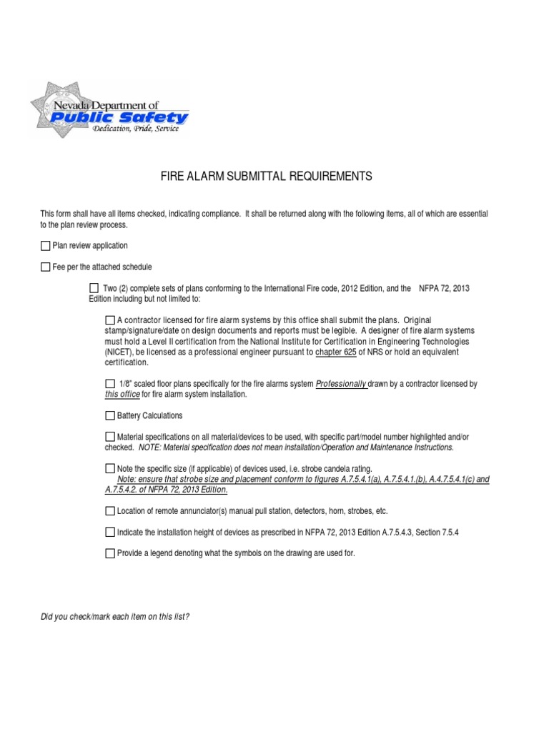 Fire Alarm Submittal Requirements 01162015 PDF | PDF