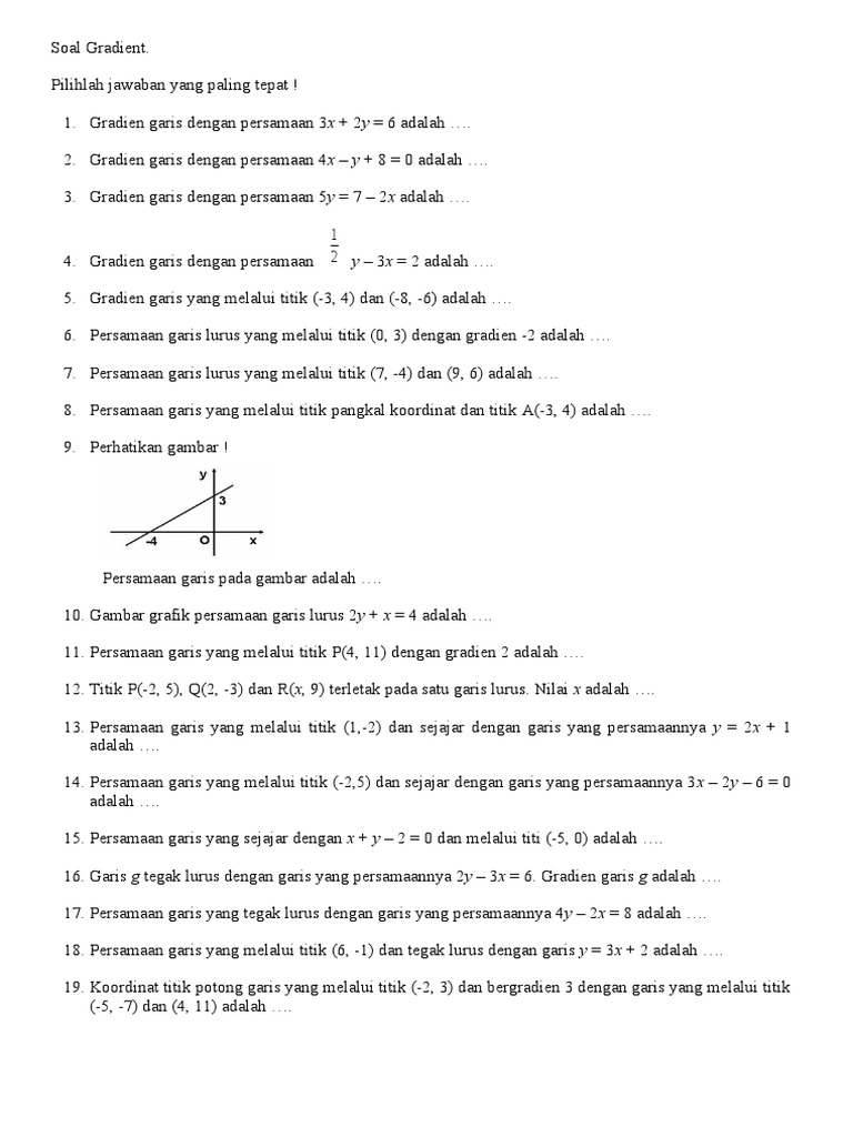 Soal Gradien dan Persamaan Garis | PDF
