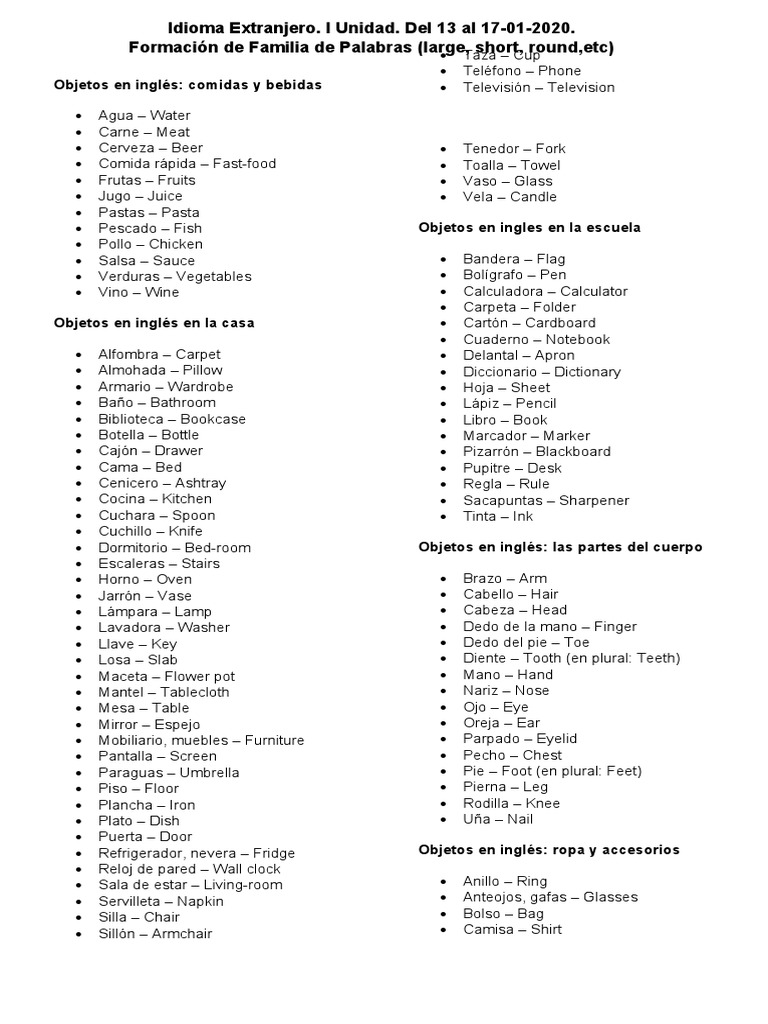 Objetos en Inglés | PDF | Naturaleza | Ropa