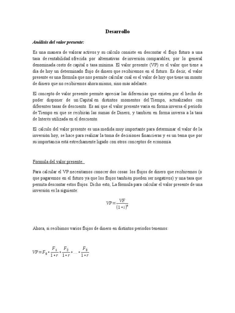 Trabajo Analisis Del Valor Presente | PDF | Corporaciones | Interés