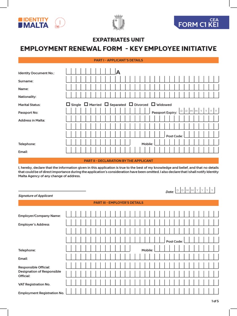 Form C1 KEI - Single Work Permit Renewal Application For Key Employment ...