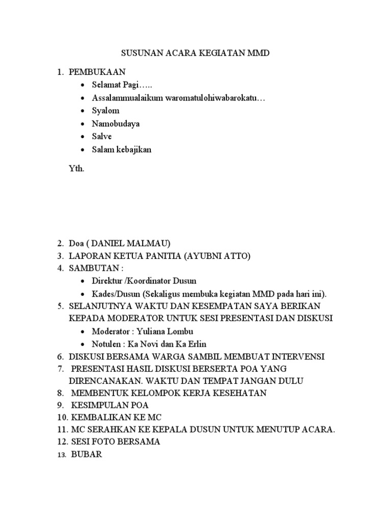 Susunan Acara Kegiatan MMD | PDF