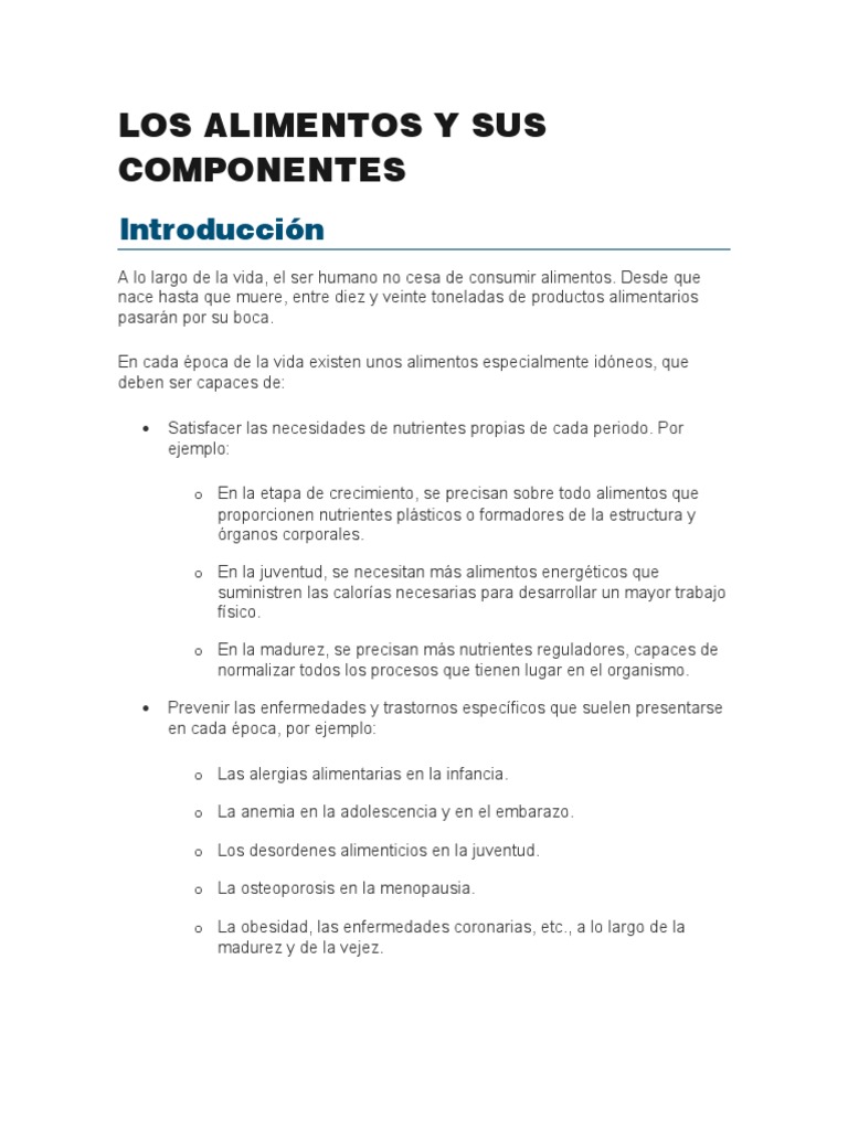 Los Alimentos y Sus Componentes | PDF | Carbohidratos | Proteínas