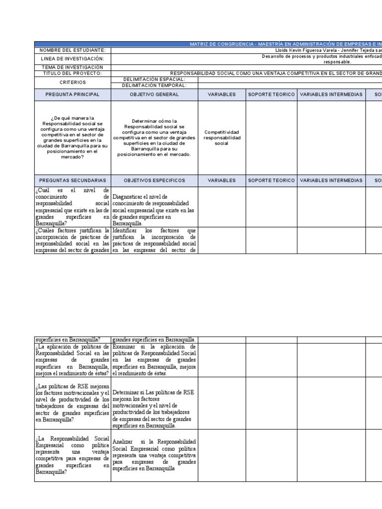 MATRIZ DE CONGRUENCIA Word | PDF | Responsabilidad social corporativa ...
