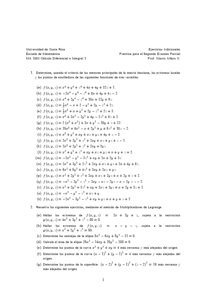 Ejercicios - Extremos de Funciones PDF | PDF | Formas geométricas | Objetos matemáticos