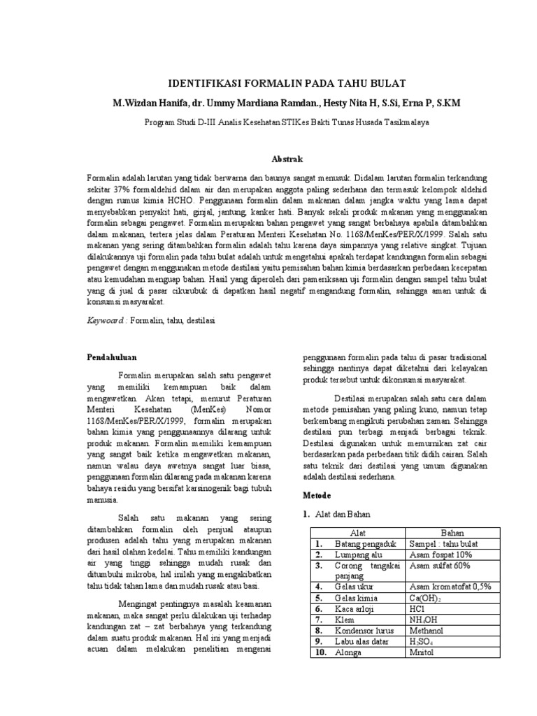 Uji Formalin pada Tahu Bulat | PDF