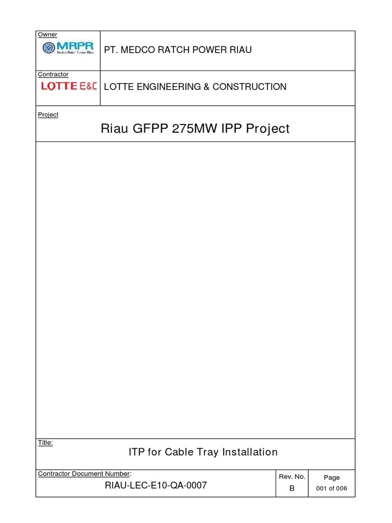 Cable Tray Installation ITP Document | PDF | Building Engineering ...