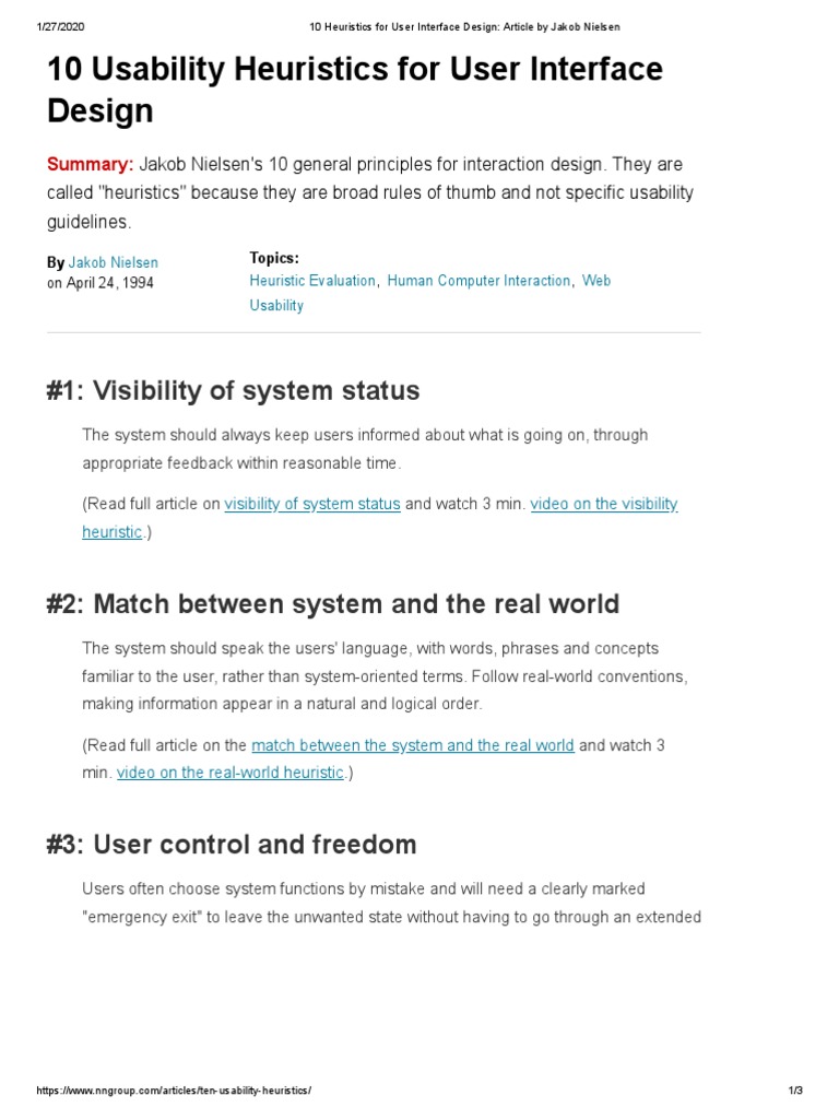 10 Heuristics For User Interface Design | PDF | Usability | User ...