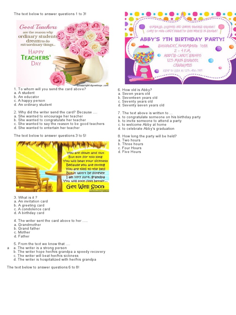 Greeting and Birthday Card Quiz | PDF | Language Arts & Discipline