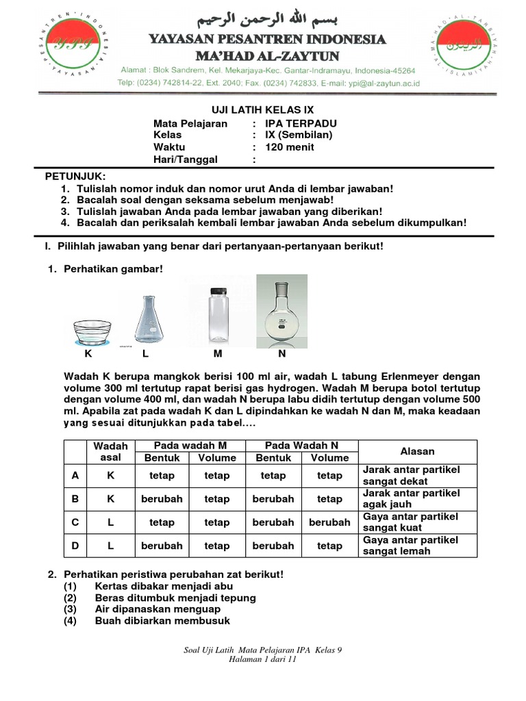 Uji Latih Ipa Kelas Ix PDF | PDF