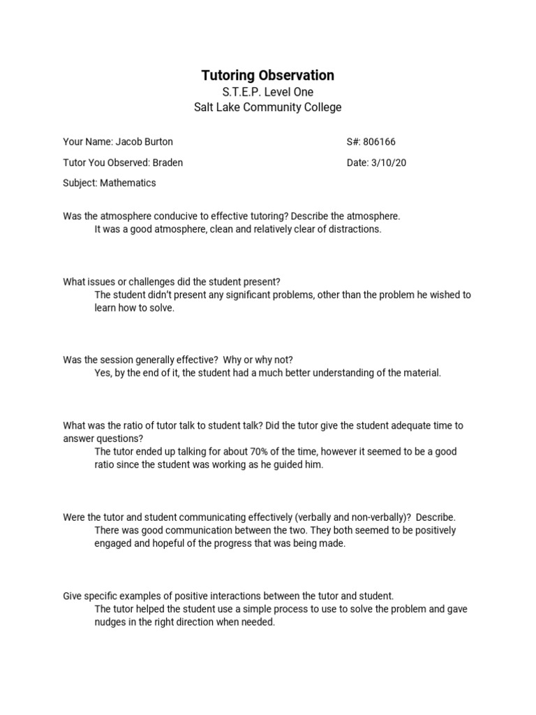 Tutoring Observation Form | PDF | Tutor | Educational Psychology