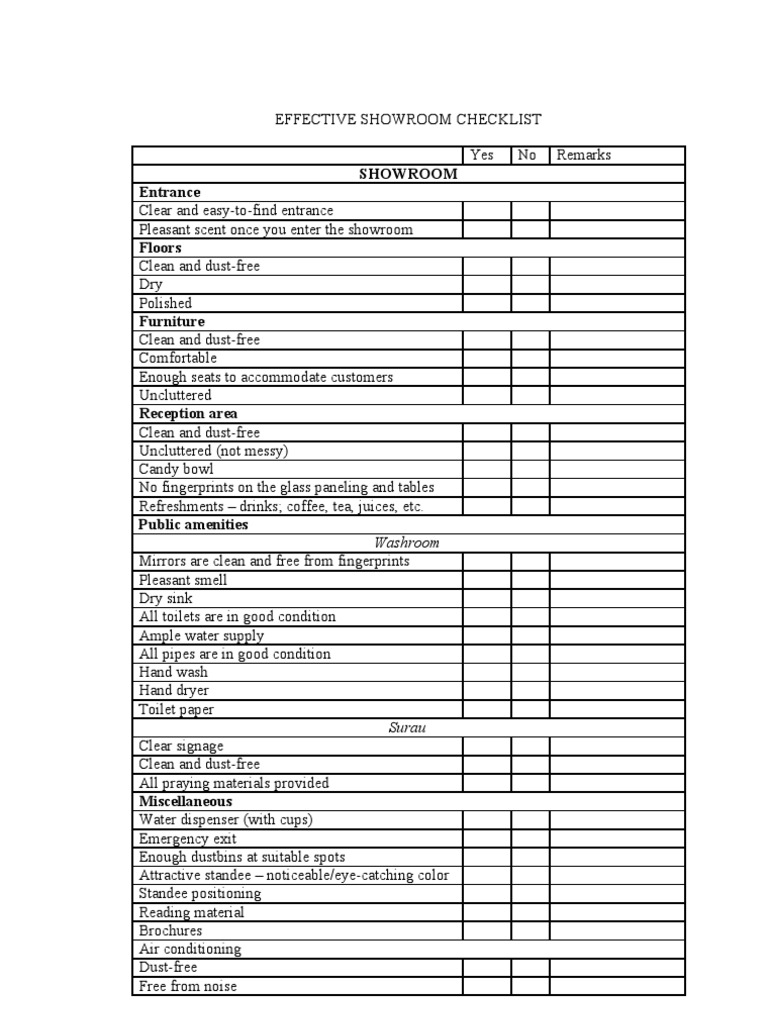 Showroom Checklist | PDF