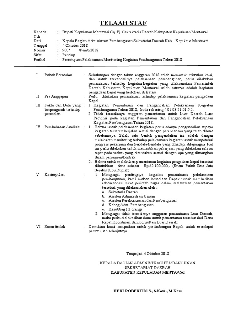 TELAAH STAF Contoh | PDF