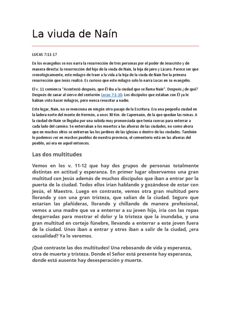 La Resurrección de la Viuda de Naín | PDF | Resurrección | Jesús