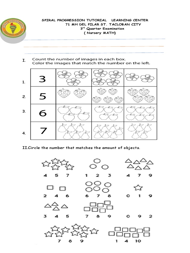 3rd Quarter Exam in Nursery MATH | PDF