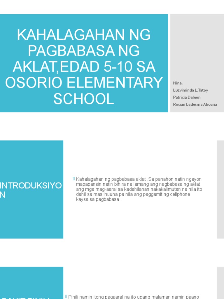 Kahalagahan NG Pagbabasa NG Aklat, Edad 5-10 Sa Osorio | PDF