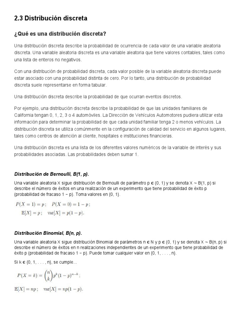 Distribucion Discreta | PDF | Distribución de probabilidad ...