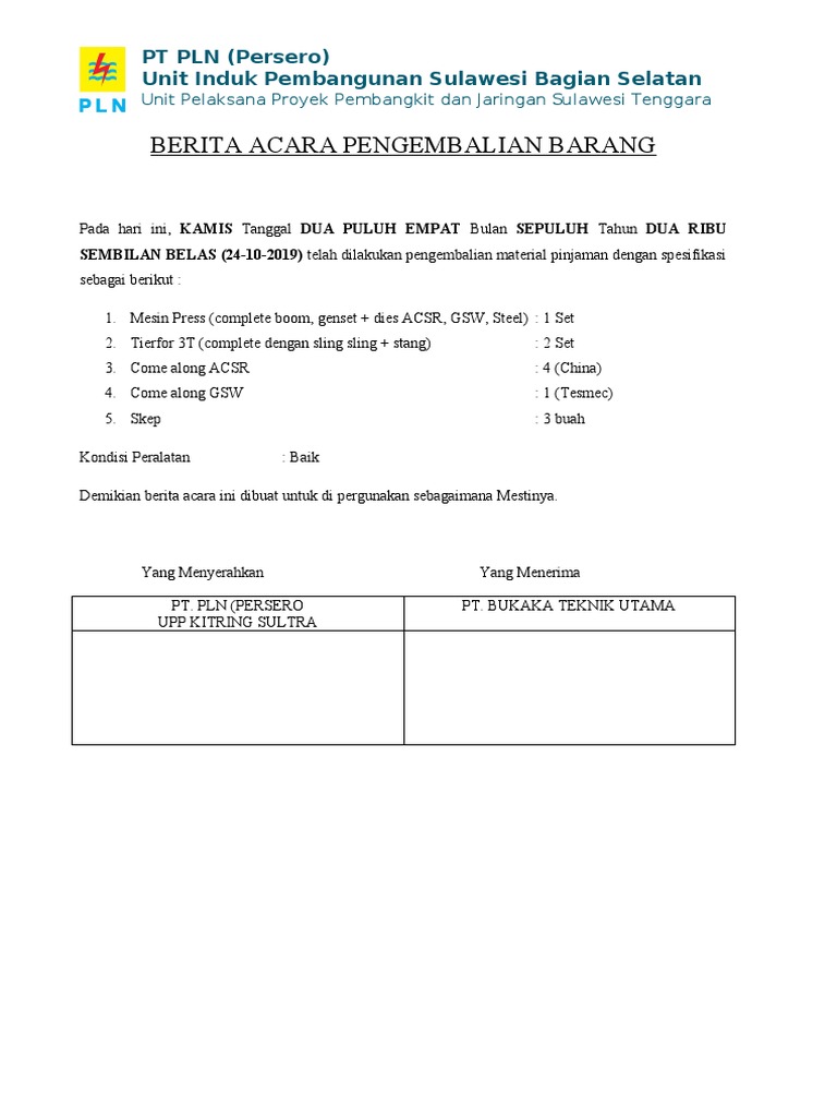 BA Pengembalian Barang | PDF