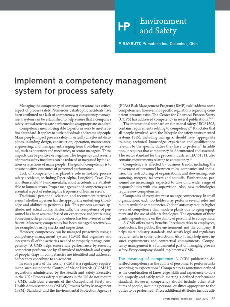 Implement A Competency Management System For Process Safety | PDF ...