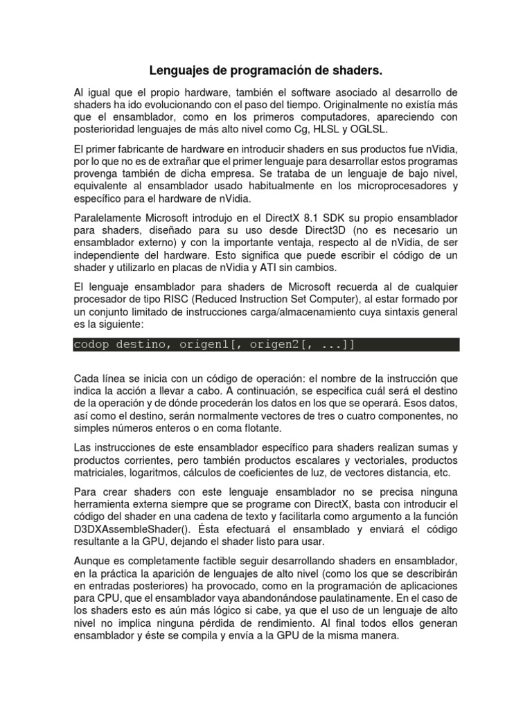 Lenguajes de Programacion de Shaders | PDF | Shader | Lenguaje de programación