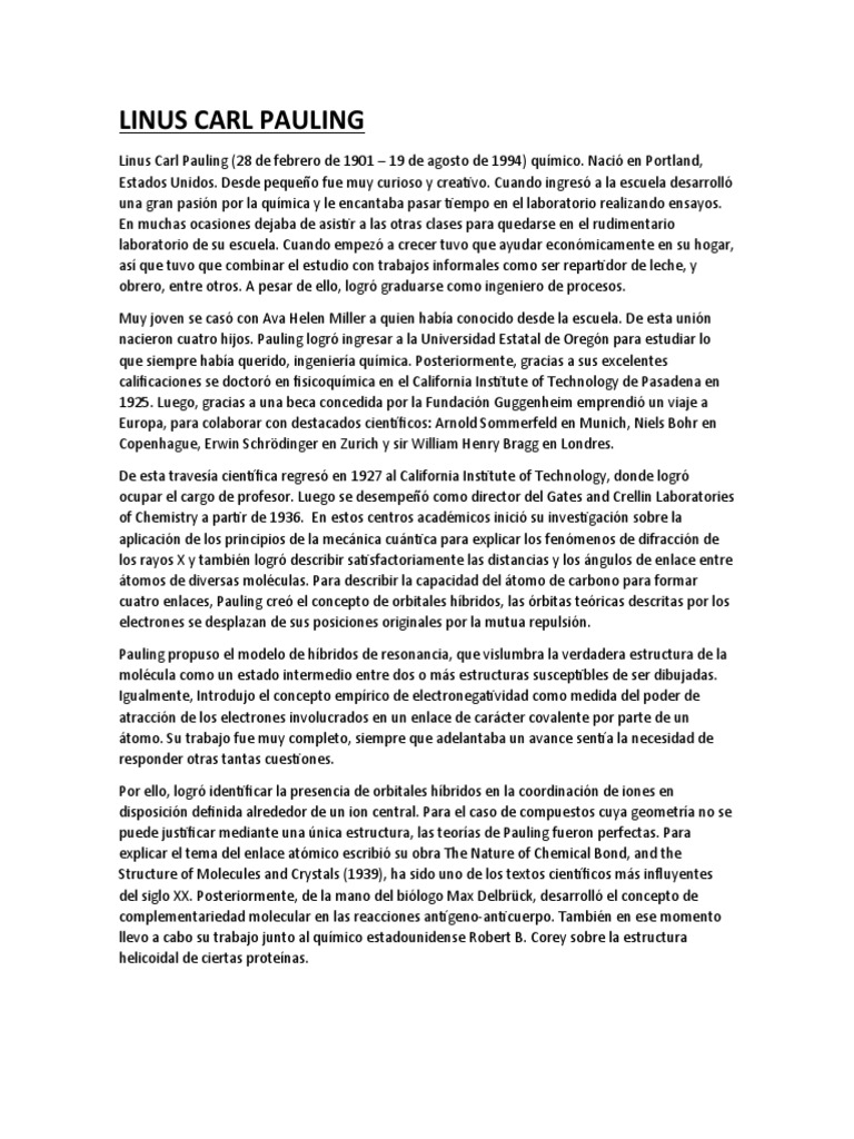 Linus Carl Pauling | PDF | Enlace químico | Moléculas